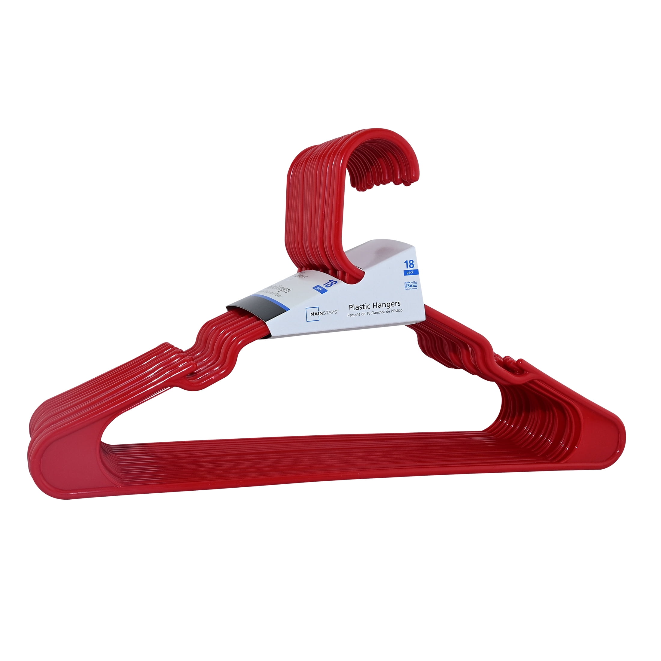 Mainstays Plastic Notched Adult Hangers for Any Clothing Type, Red ...