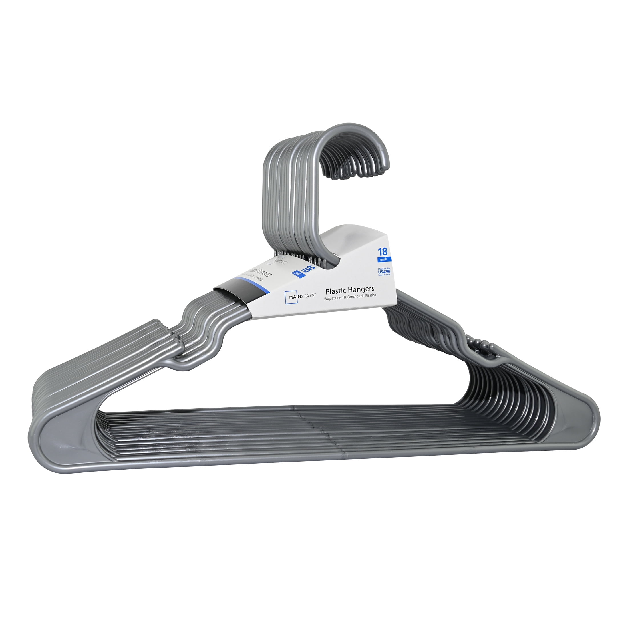 Mainstays Silver Hail Plastic Notched Hangers 18 Count for Clothes ...