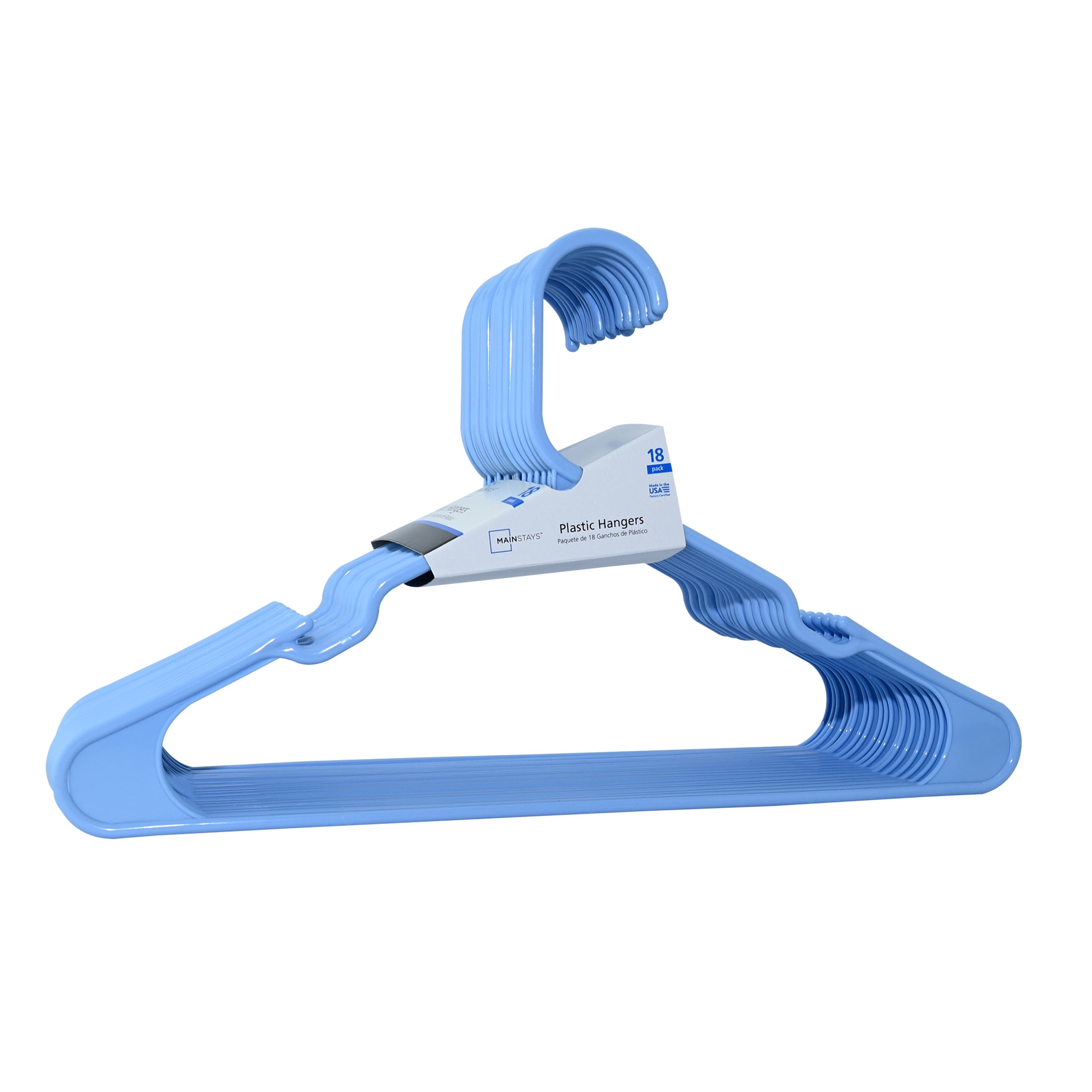 Mainstays Notched Plastic Adult Hangers for Clothes Victory Blue 18 ...