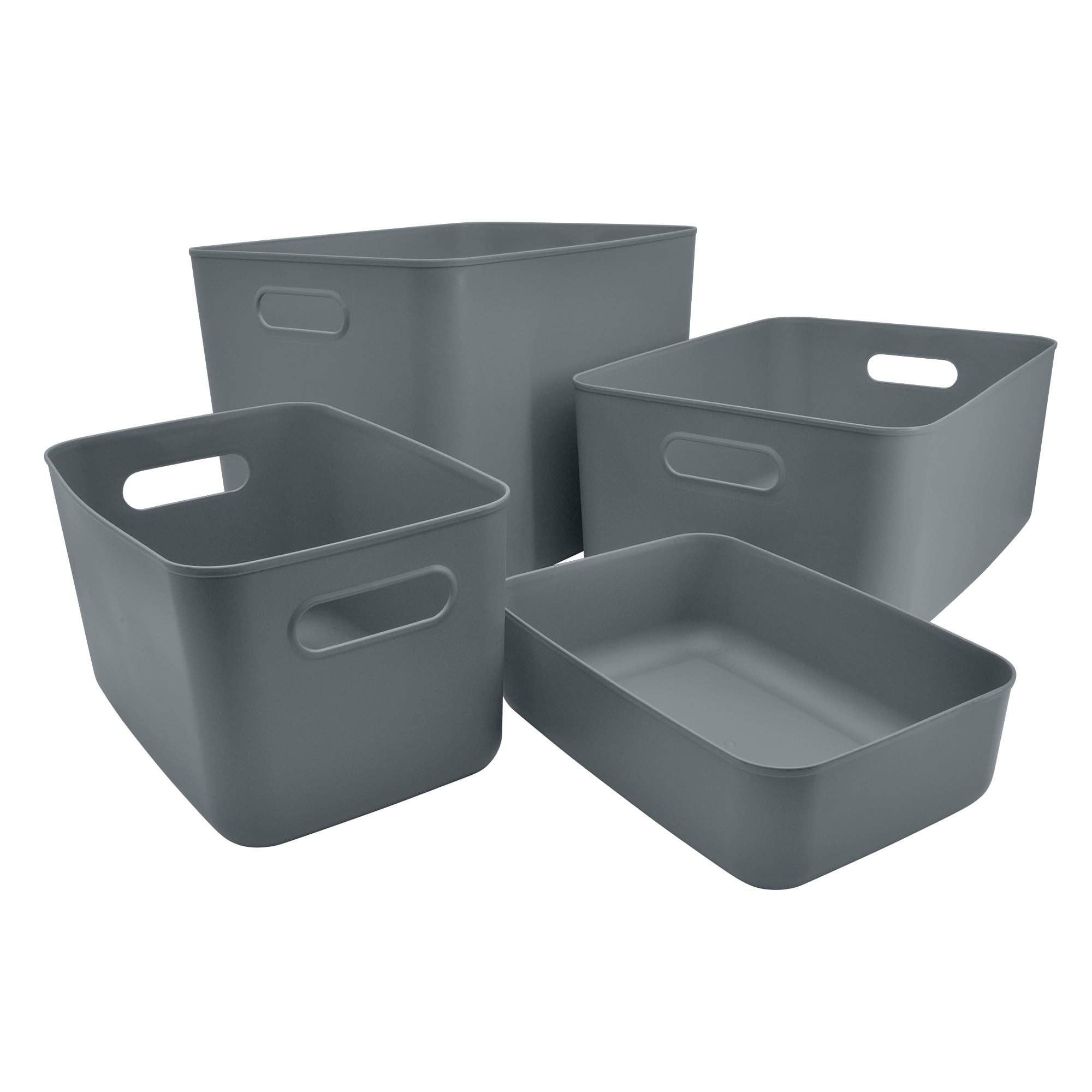 Mainstays Plastic Storage Bin Set, 4pcs, Multi-purpose Storage, Grey ...