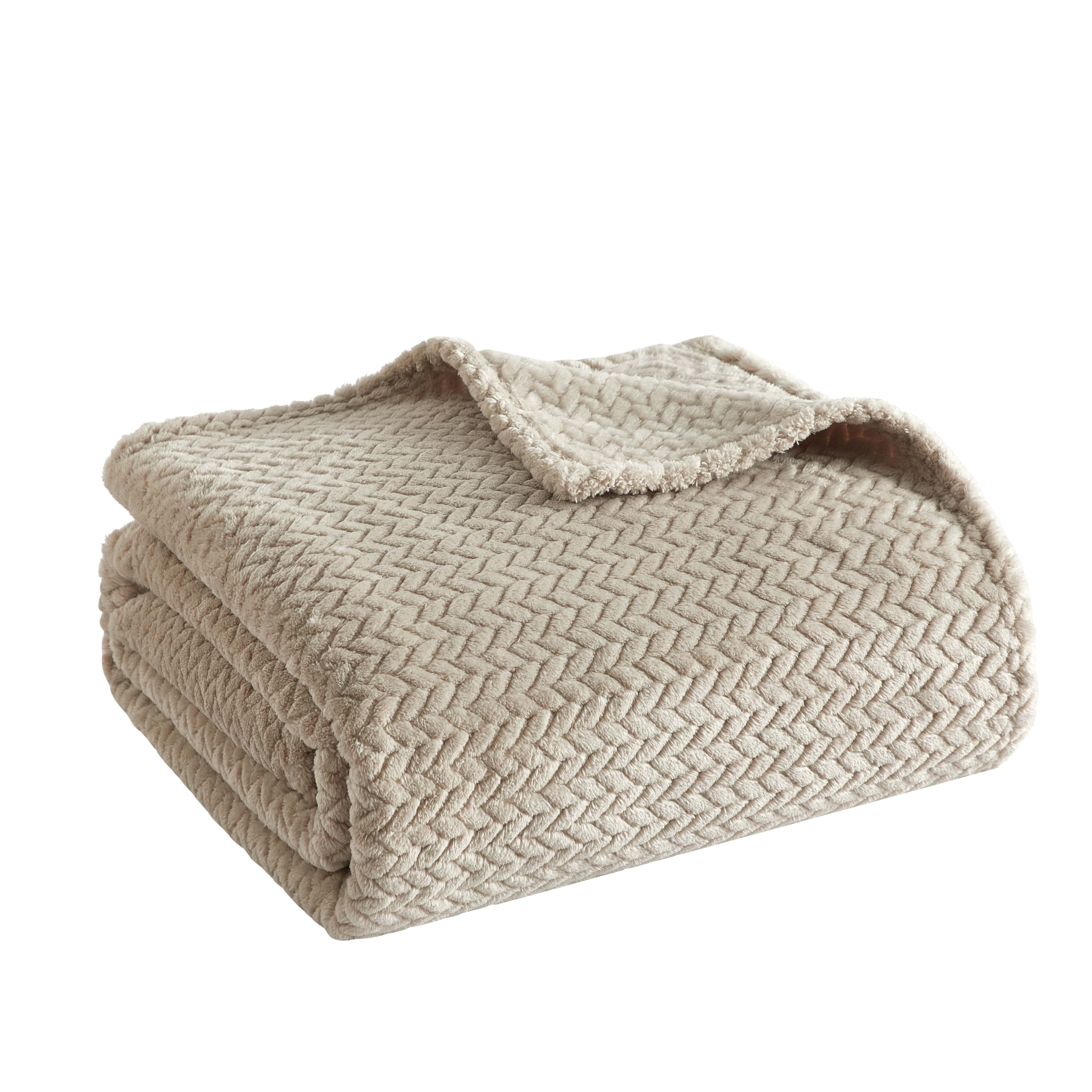 Mainstays Plush Textured Blanket, Grey Stone, Twin 66" x 90", All Ages ...
