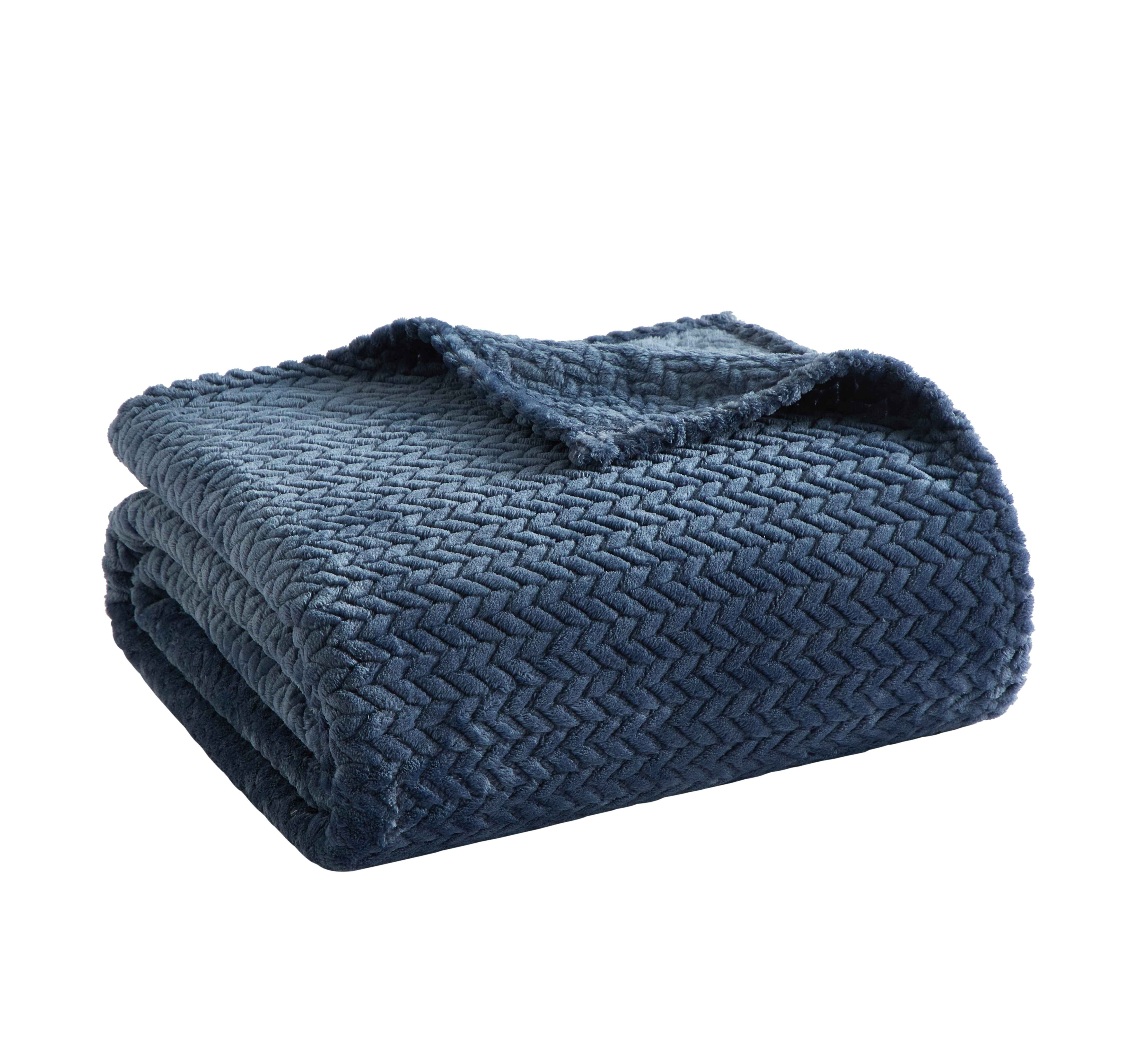 Mainstays Plush Textured Blanket, Indigo, Full/Queen 90" x 90 ...