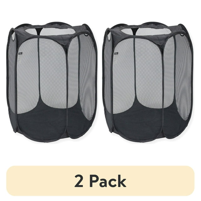 (2 pack) Mainstays Black Polyester Mesh Hexagon Pop-up Laundry Hamper ...