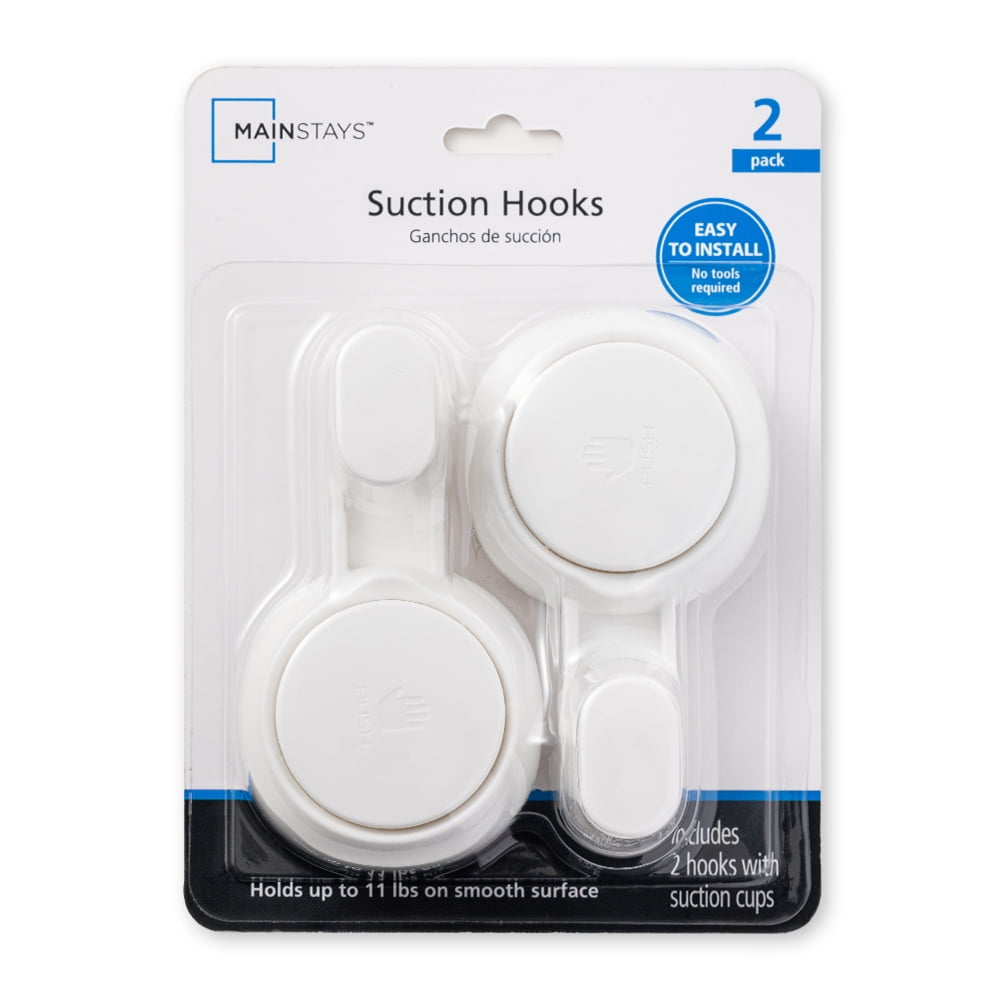 Mainstays Vacuum Suction Cup Hooks 2PK Removable Reusable White for ...