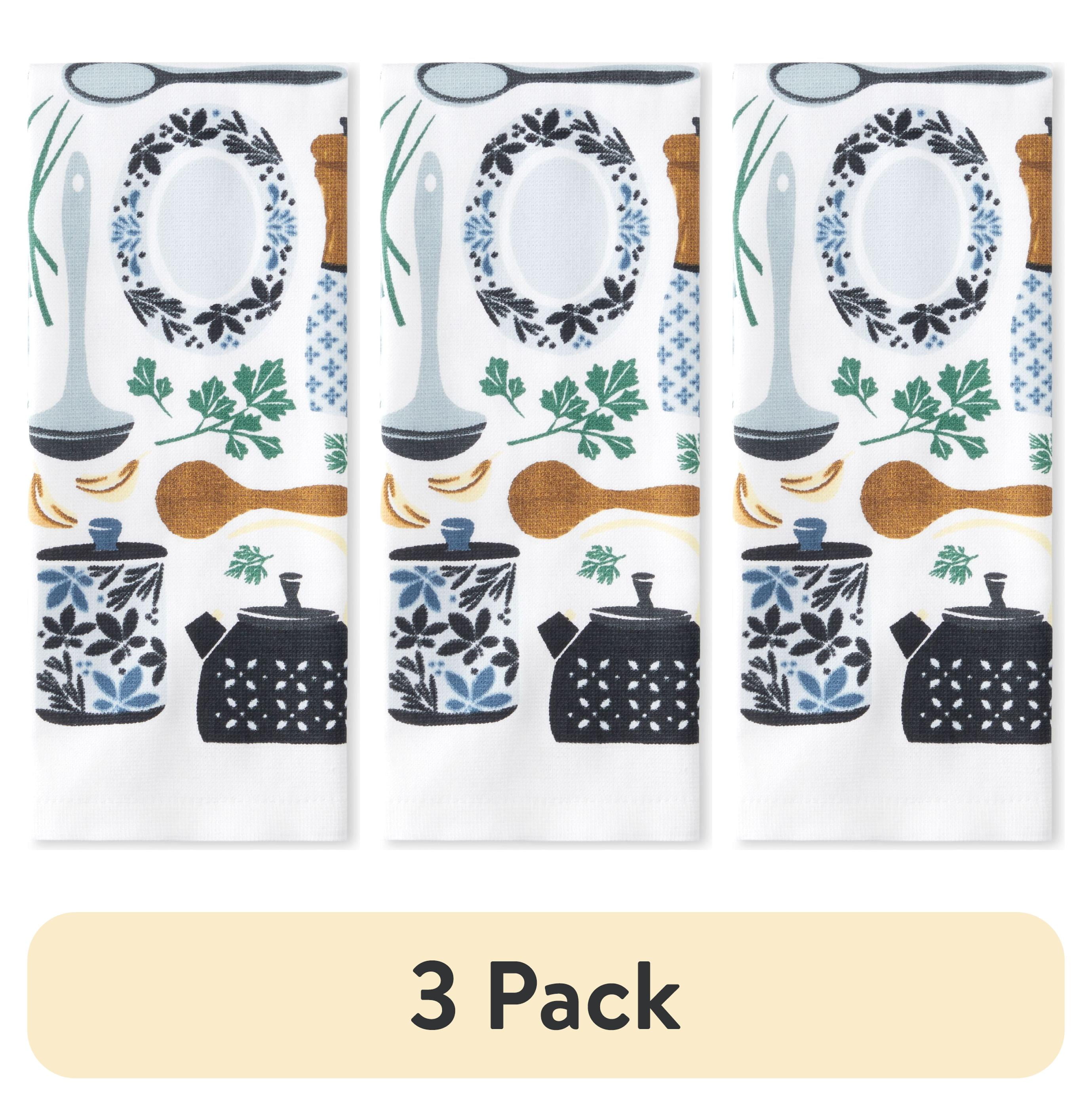(3 pack) Mainstays Printed Cotton Kitchen Towel, 15"W x 25"L, Kitchen ...