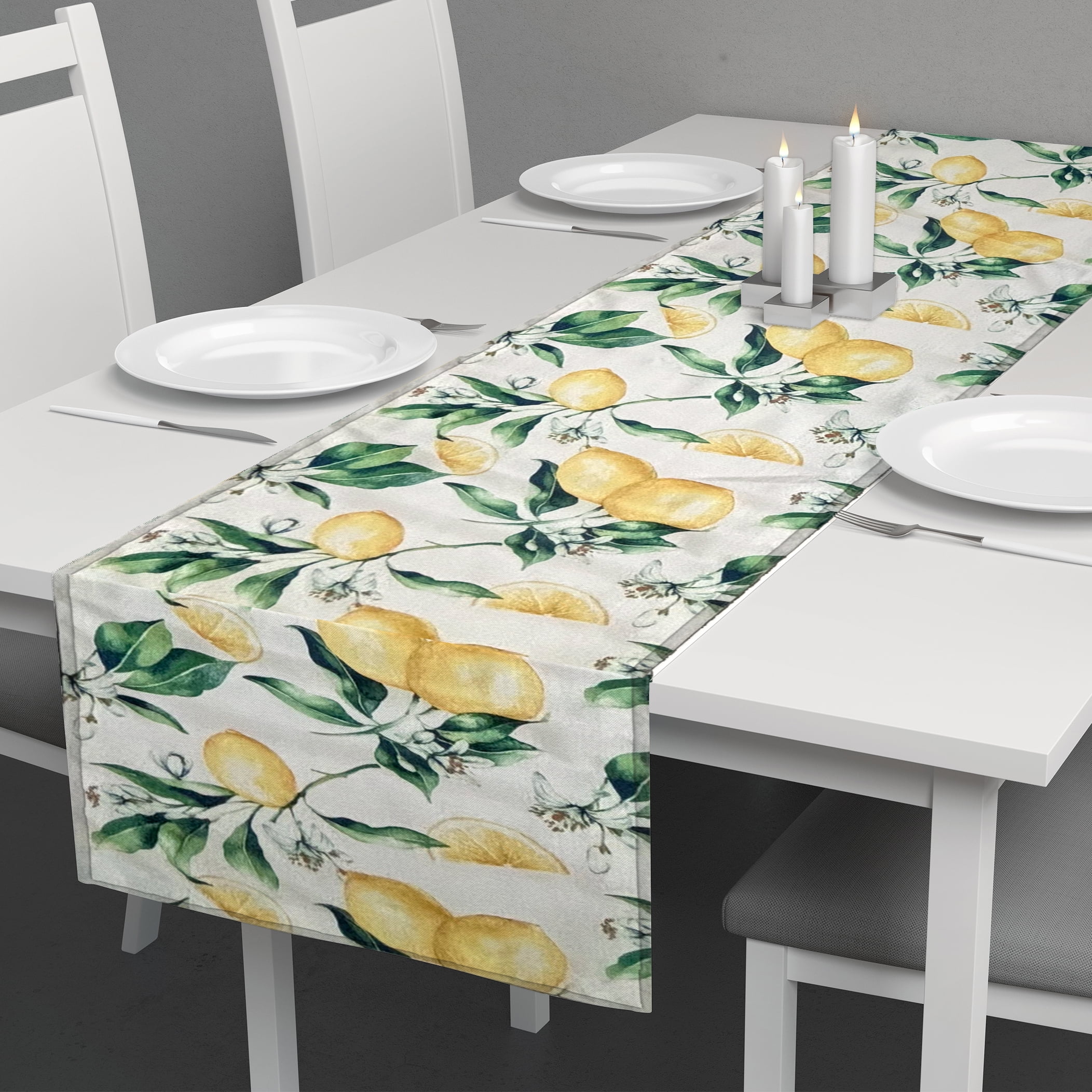 Mainstays Printed Lemons and Blue White Stripe Reversible Table Runner ...