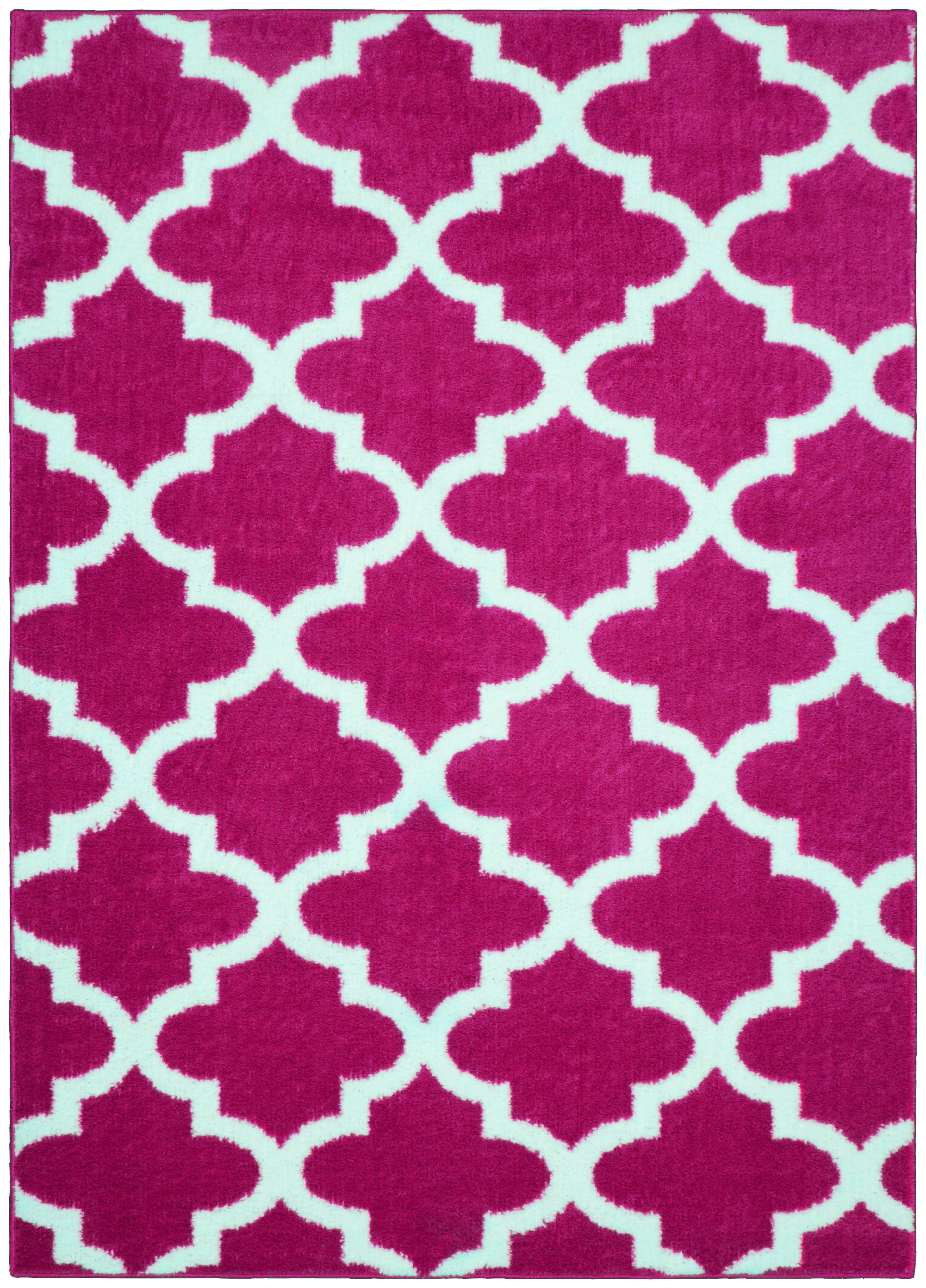 Mainstays Quatrefoil Geometric Durable Stain-Resistant Pink White ...