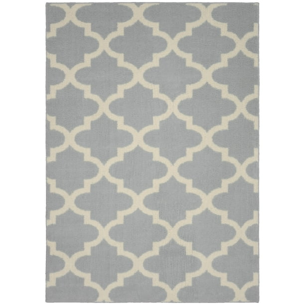 Mainstays Quatrefoil Silver/Ivory 45"x66" Geometric Indoor Area Rug ...