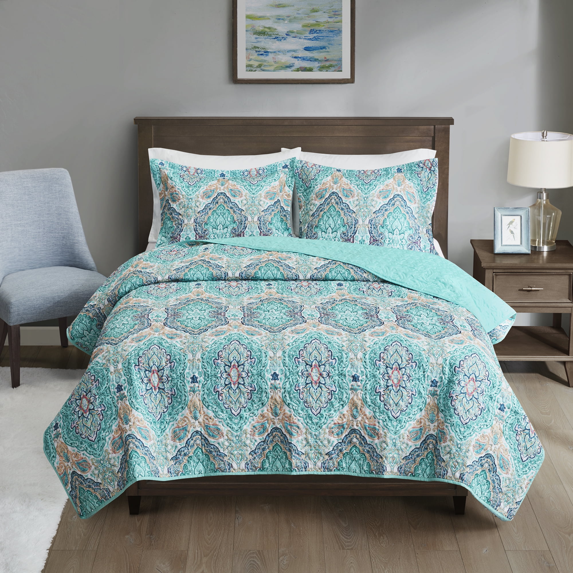 Mainstays Quilt Set, Full/Queen, Multicolor, 3 Piece Set, Quilt and ...