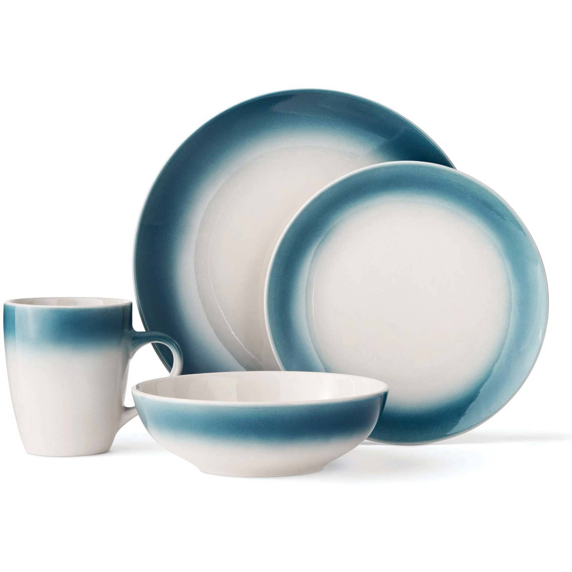 Mainstays Ravenden 16-Piece Coupe Stoneware Dinnerware Set, Microwave ...