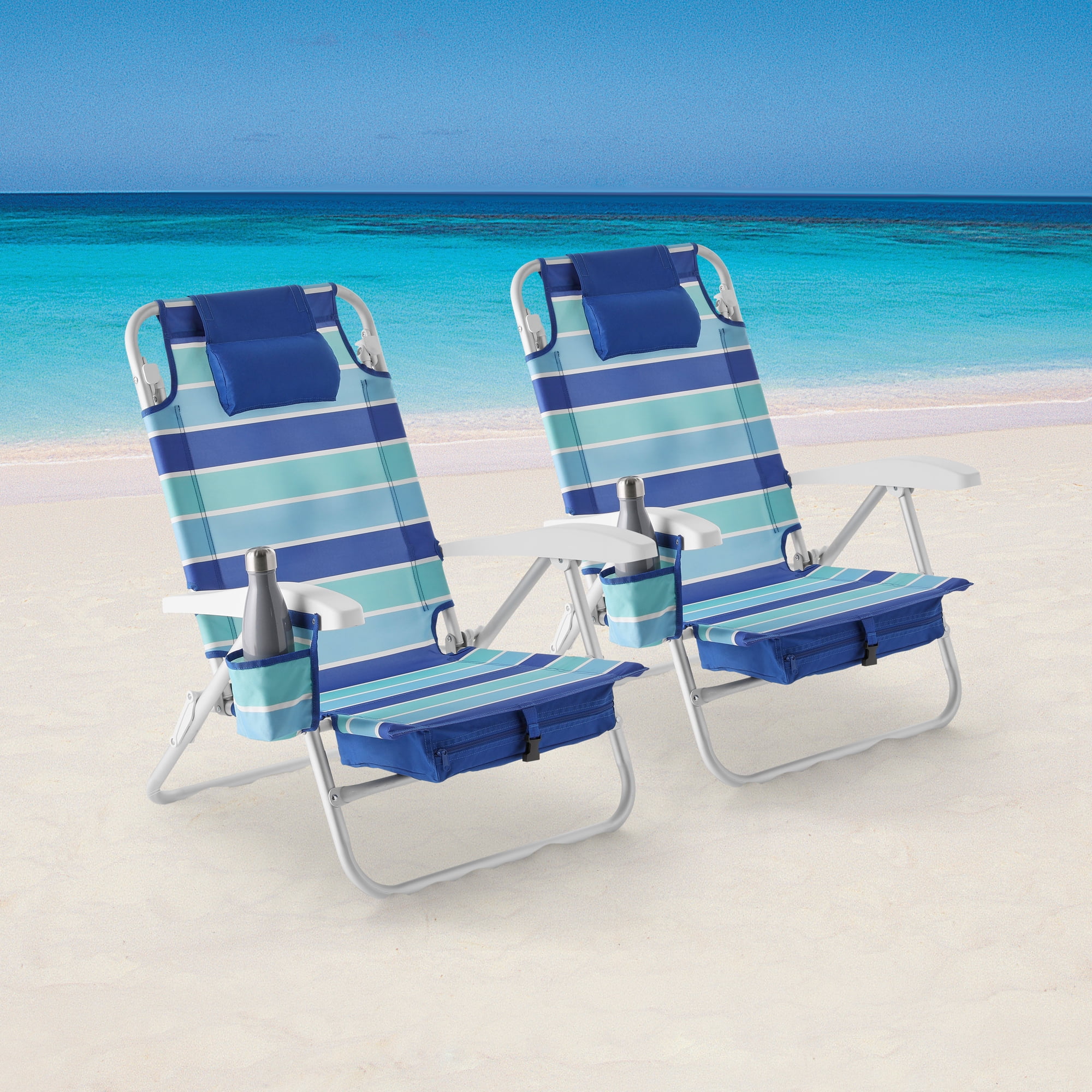 Mainstays Reclining and Lay Flat 2-Pack Beach Chairs with Backpack ...