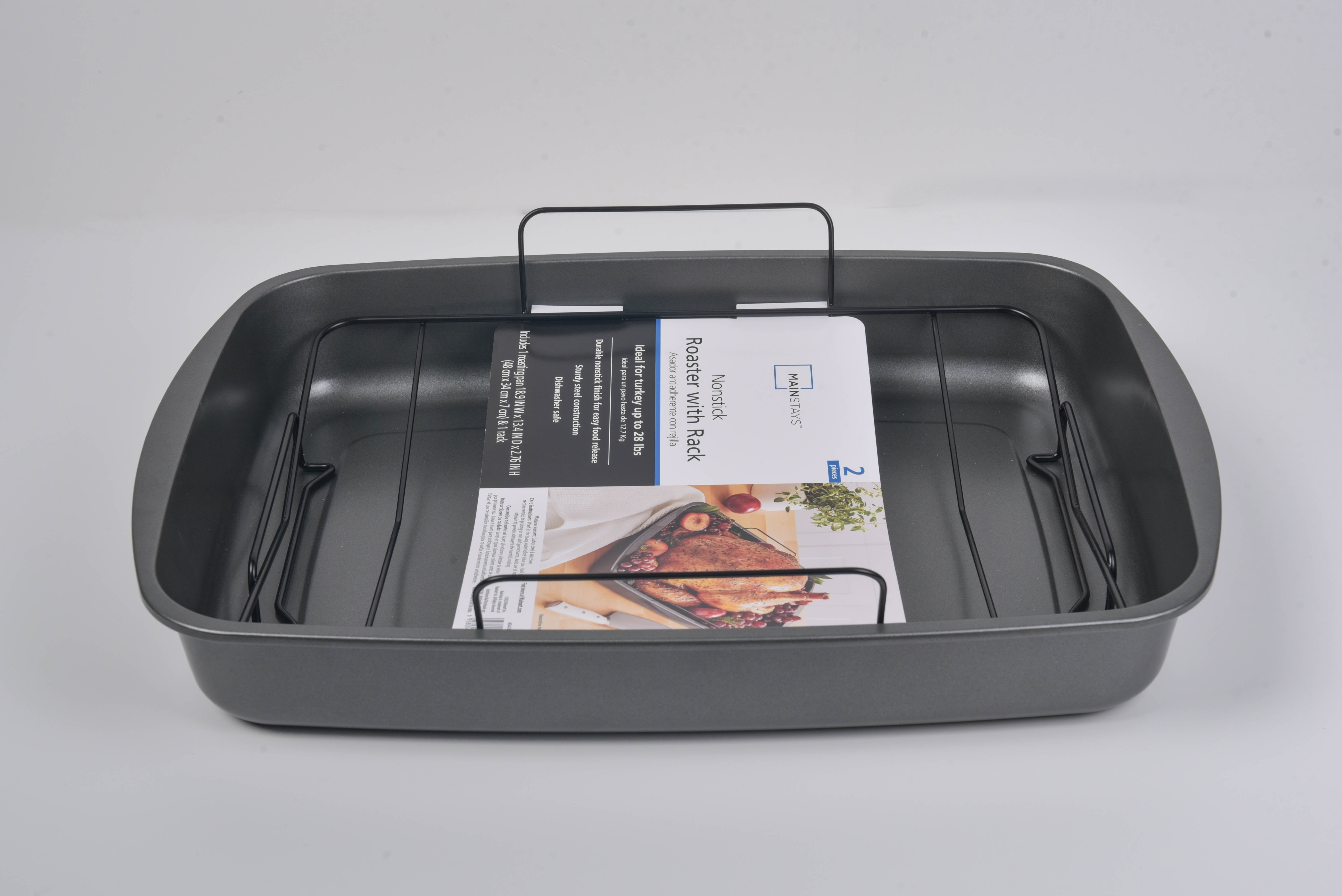 Mainstays Non-Stick Carbon Steel Roasting Pan with Wire Rack for Oven ...