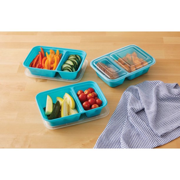 Mainstays Rectangular 2 Compartment 900ML Meal Prep Container, 5 Pack ...