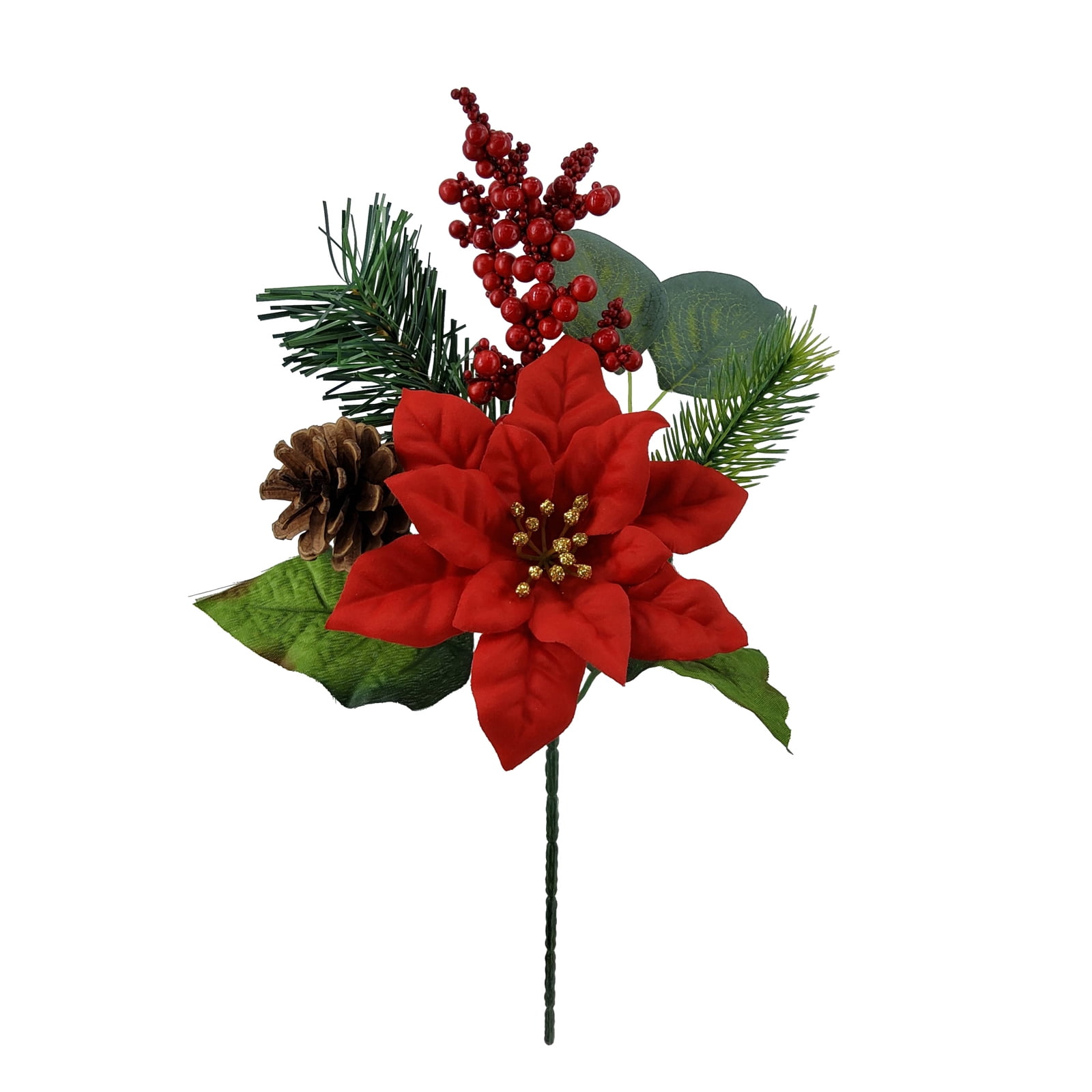 Mainstays 13.5" Height Artificial Polyester Red Poinsettia Pine Cone ...