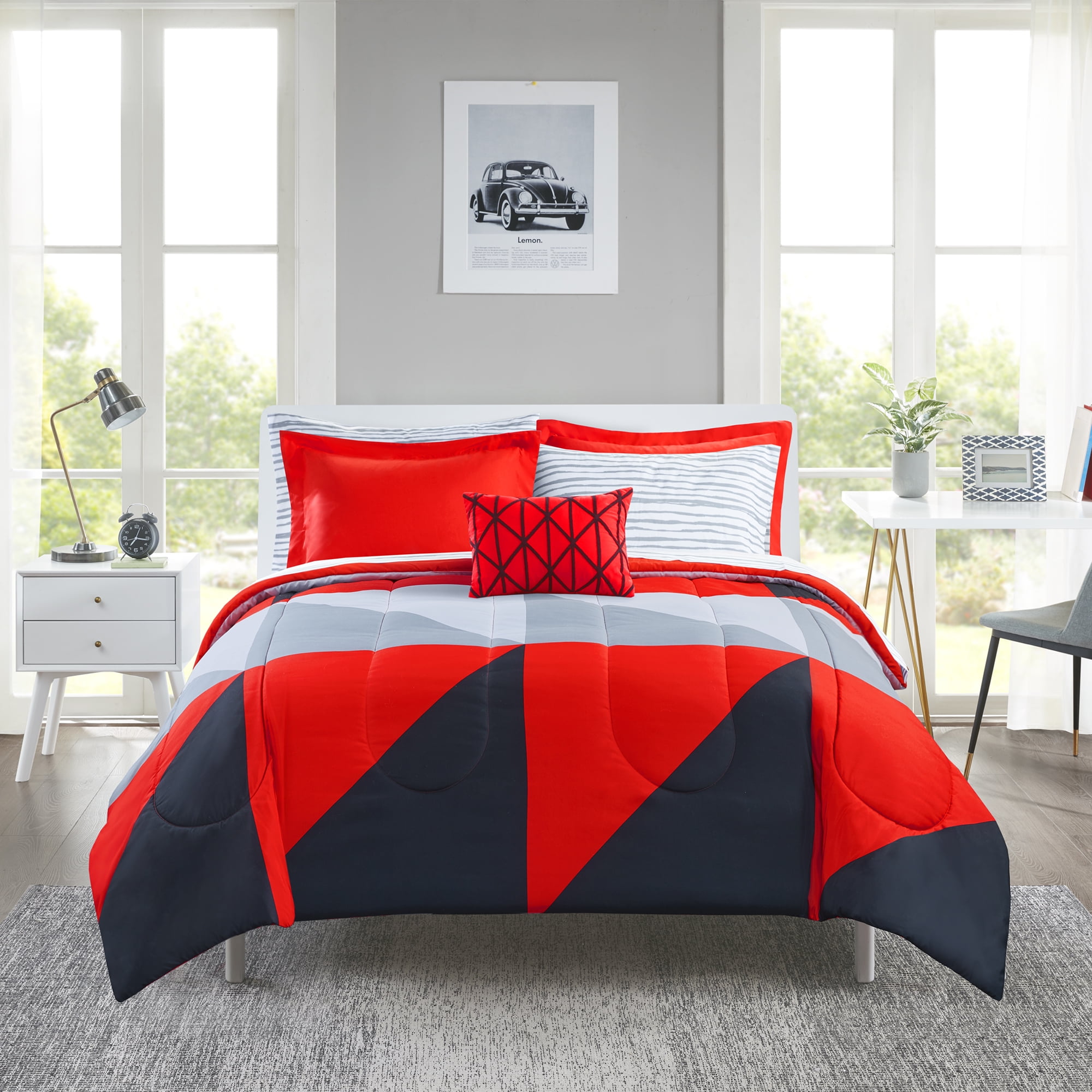 Mainstays Red And Black Geometric 8 Piece Bed In A Bag Comforter Set