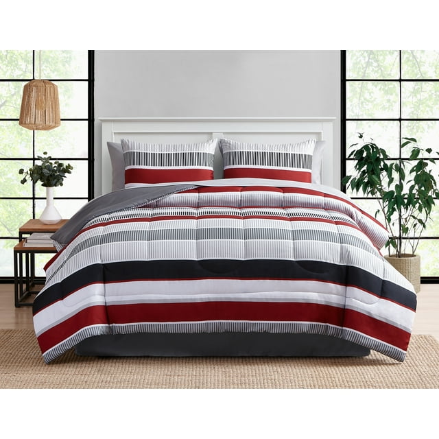 Mainstays Red & Gray Stripe King Comforter Set - Walmart.com