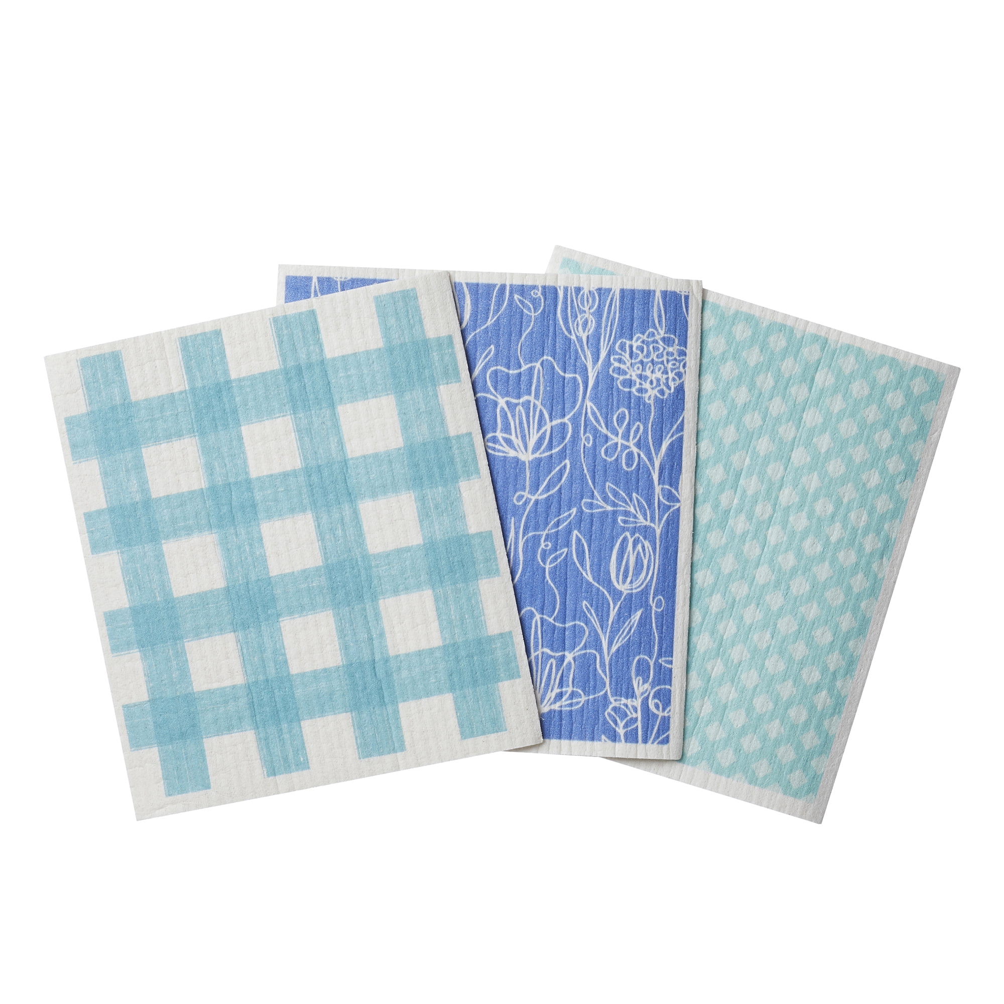 Mainstays Reusable Kitchen Dish Cloth Towels 3 Pack, Blue Multi ...