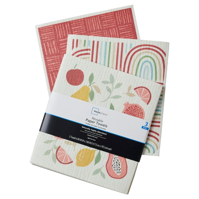Mainstays Reusable Kitchen Dish Cloth Towels 3 Pack, Red Multi ...