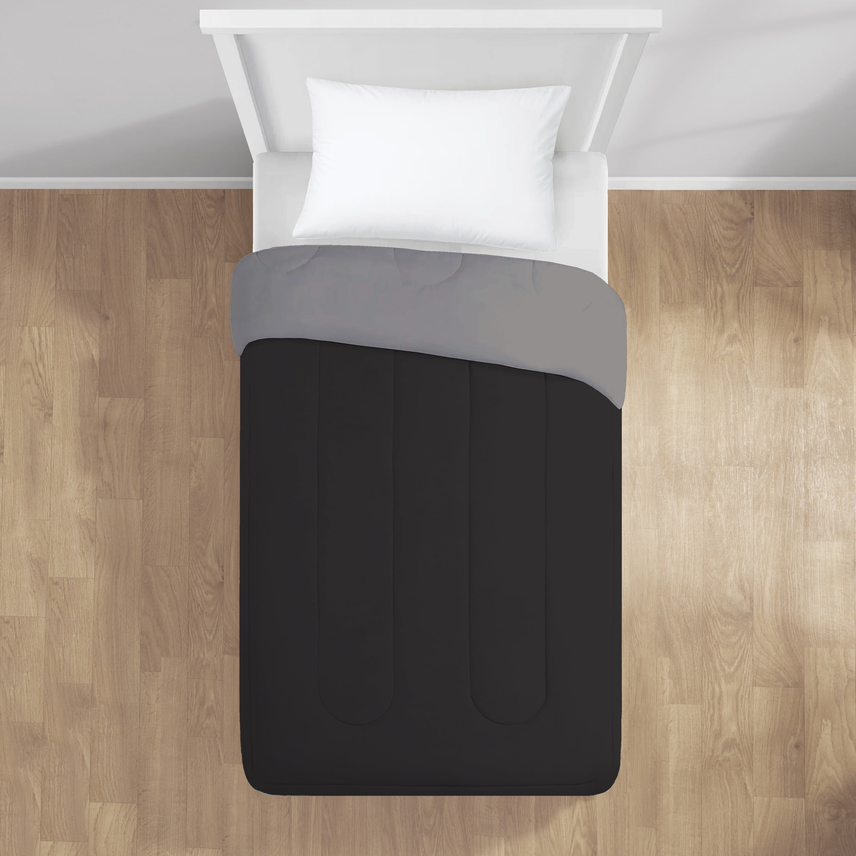 Mainstays Reversible Microfiber Comforter, Black, Twin/Twin XL, Adult ...