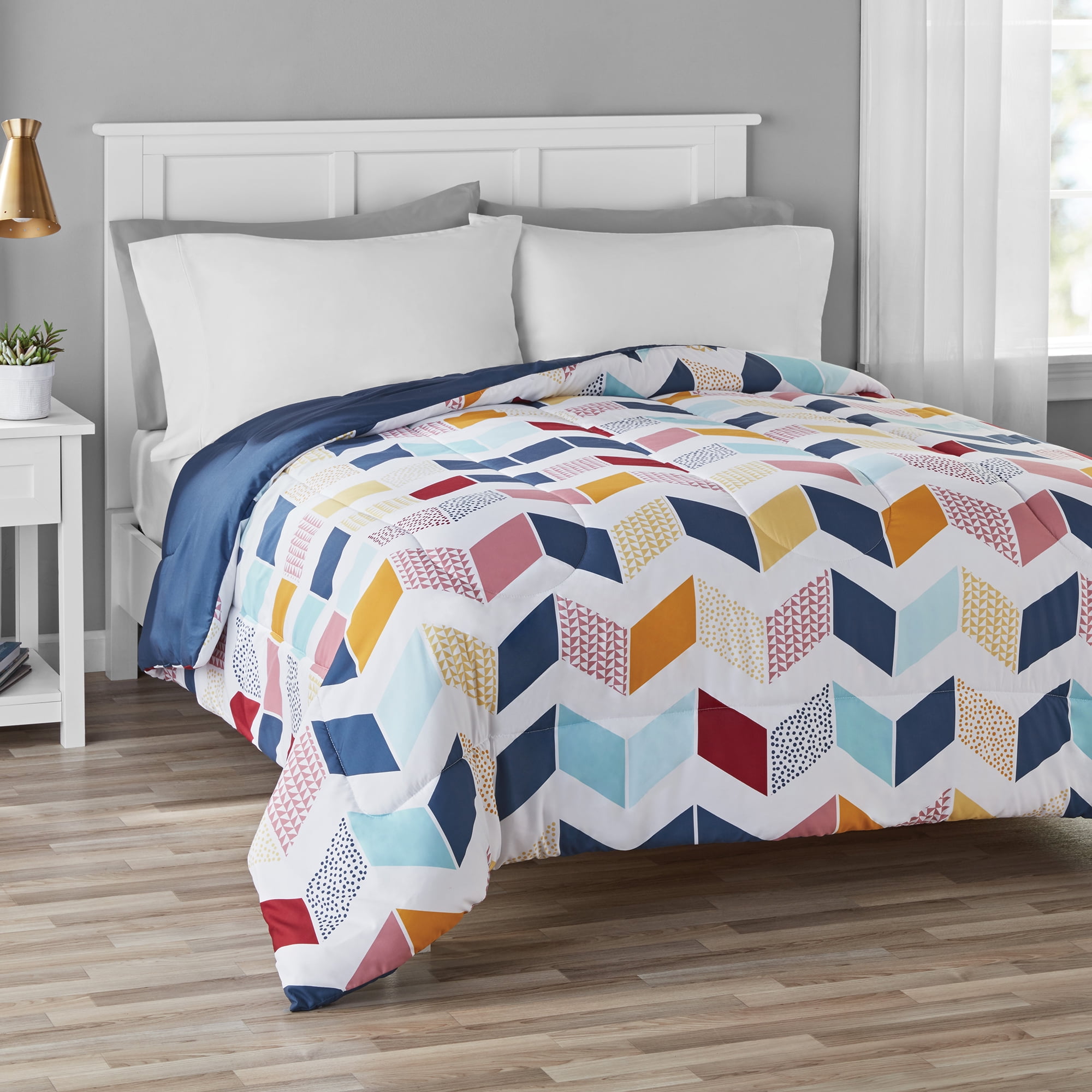 Mainstays Reversible Spice Chevron to Solid Comforter in A Bag Full ...