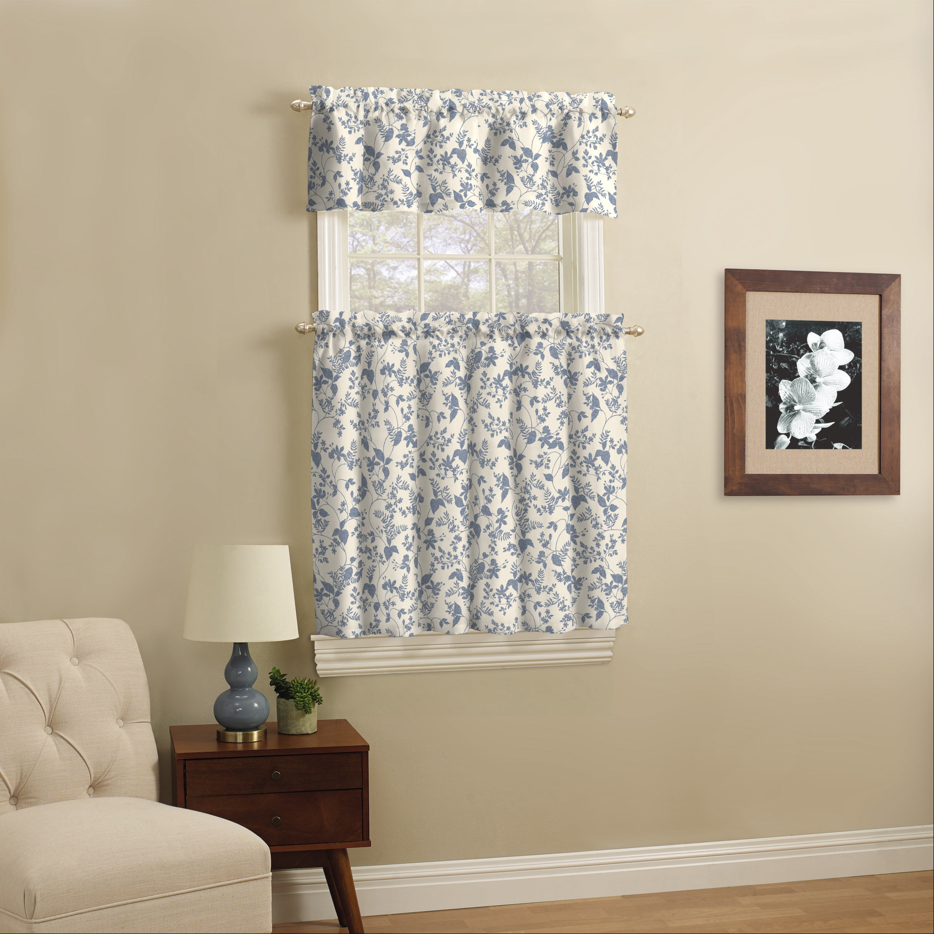 Mainstays Rod Pocket Tier and Valance Kitchen Curtain Set, 3-Piece ...