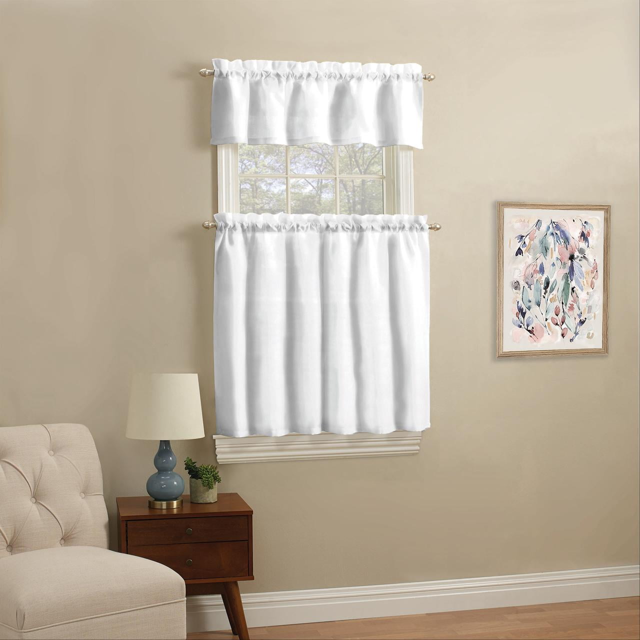 Mainstays Rod Pocket Tier and Valance Kitchen Curtain Set, 3-Piece ...