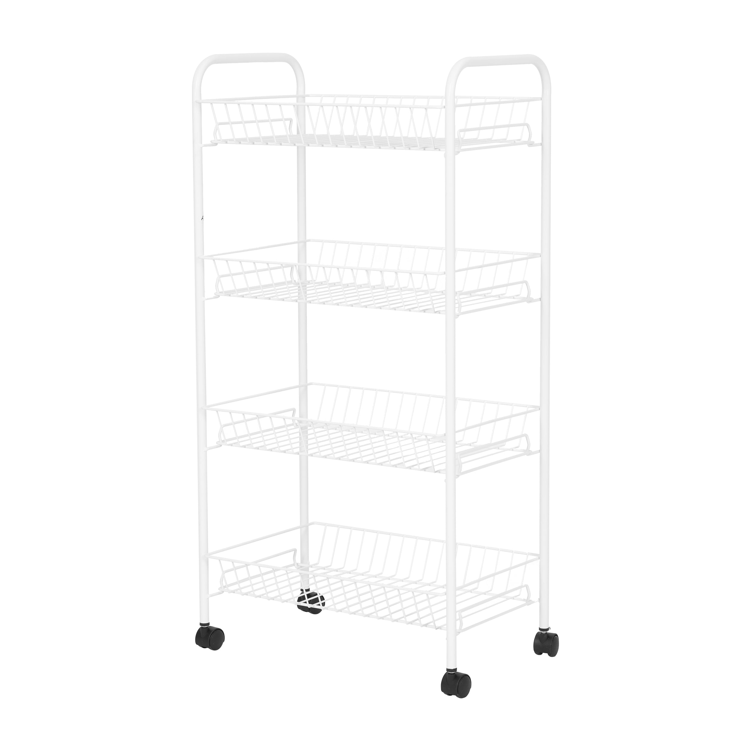 Mainstays Laundry Cart, White, Rolling 4-Tier Metal Organizer for ...