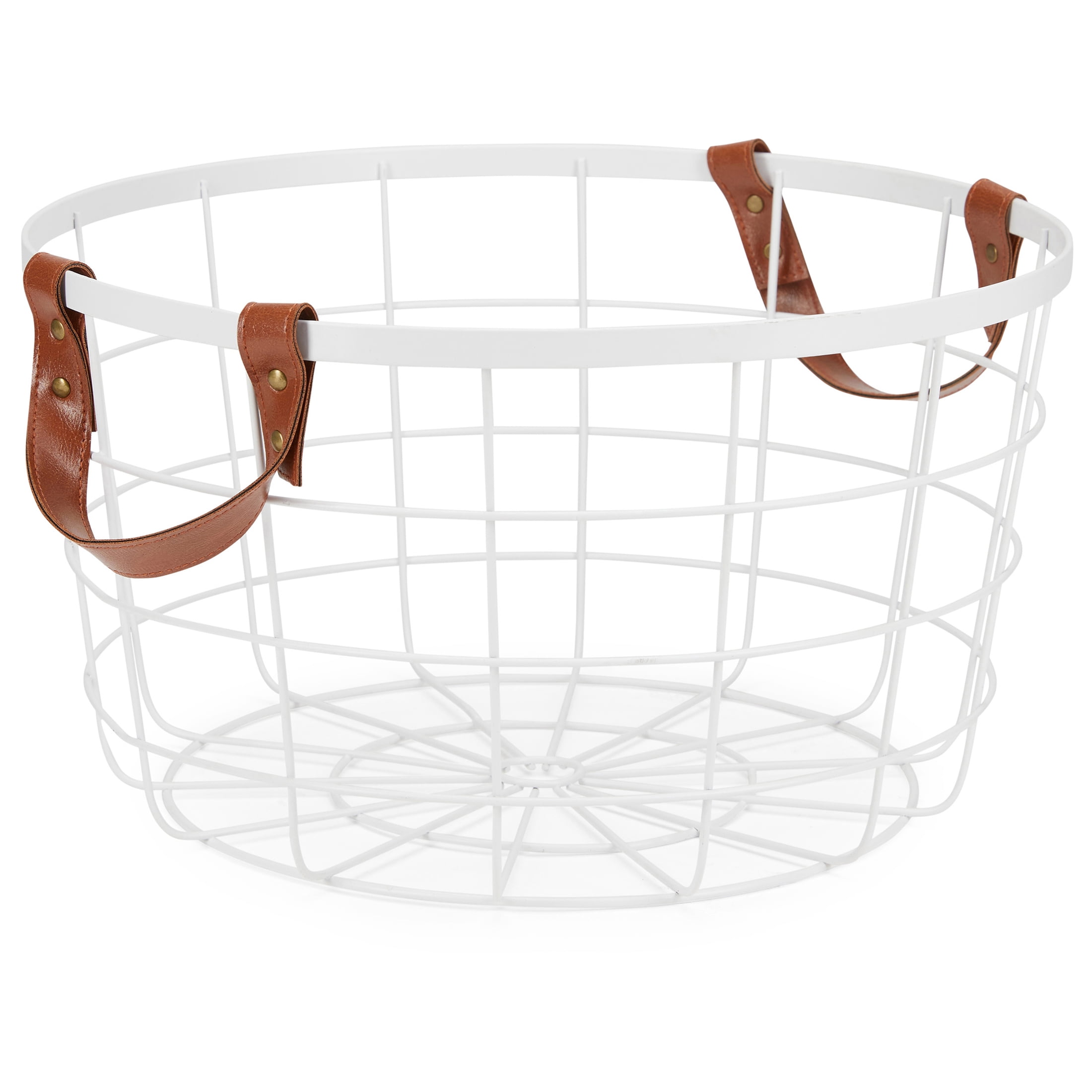 Mainstays Round Wire Storage Basket White Decorative Handles Stackable ...