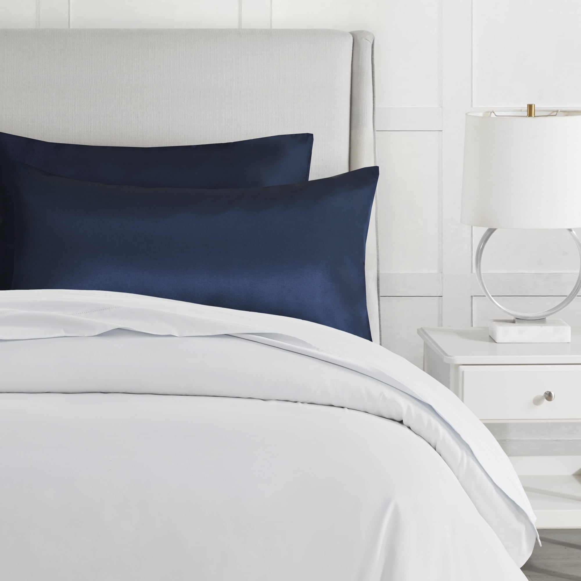 Mainstays Satin Pillowcase Covers Navy 2 Pack 20x32 Inches Soft Durable ...