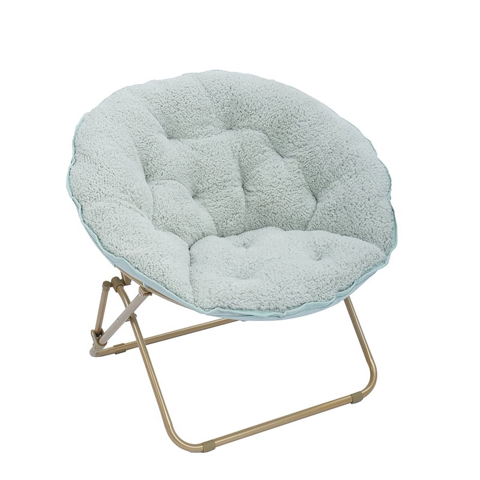 Mainstays Cozy Foldable Saucer Chair for Kids Teens and College Dorms Soft Sea Faux Shearling with Gold Legs