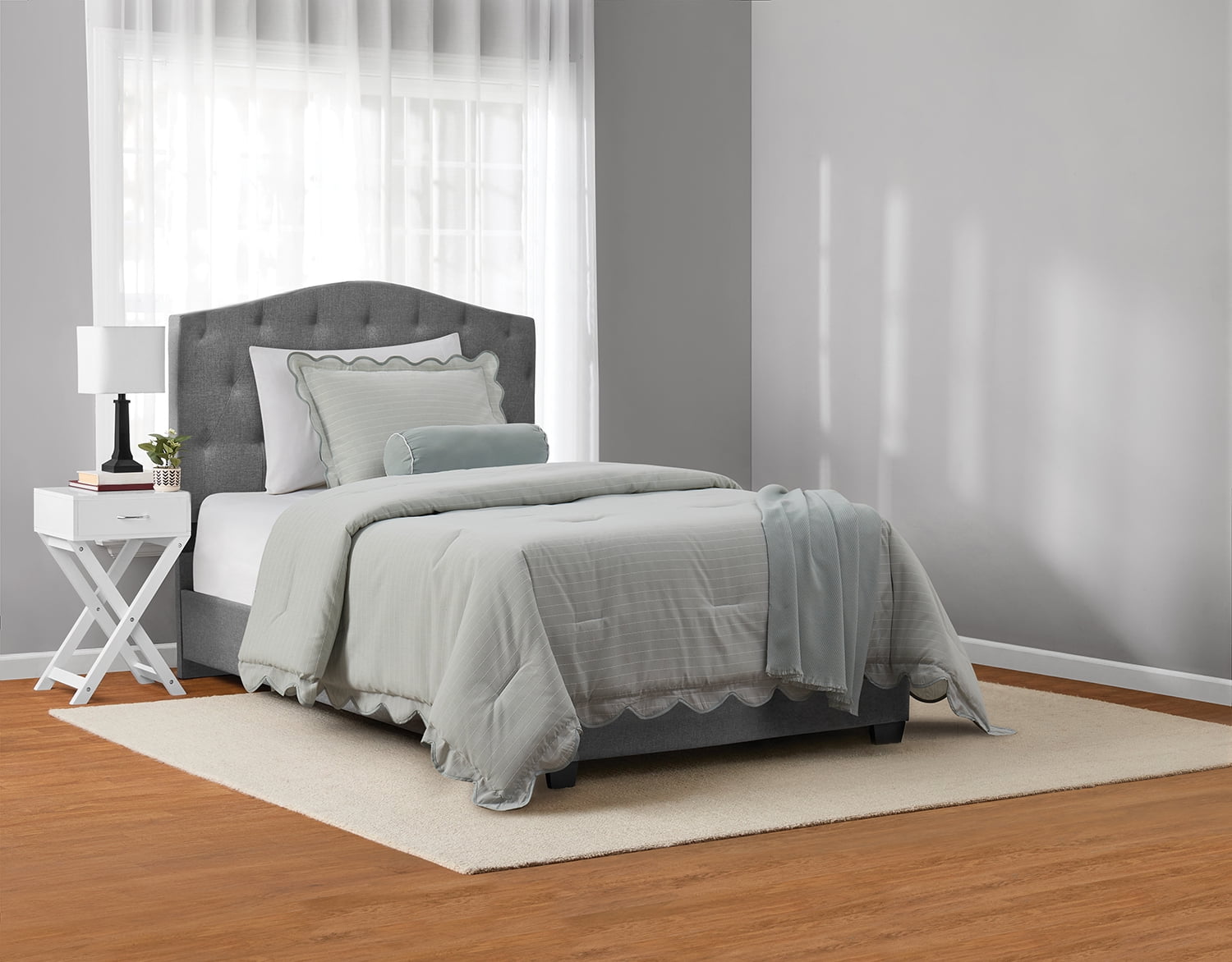 Mainstays Scallop 4-Piece Pick Stitch Sage Comforter Set, Twin/Twin XL ...