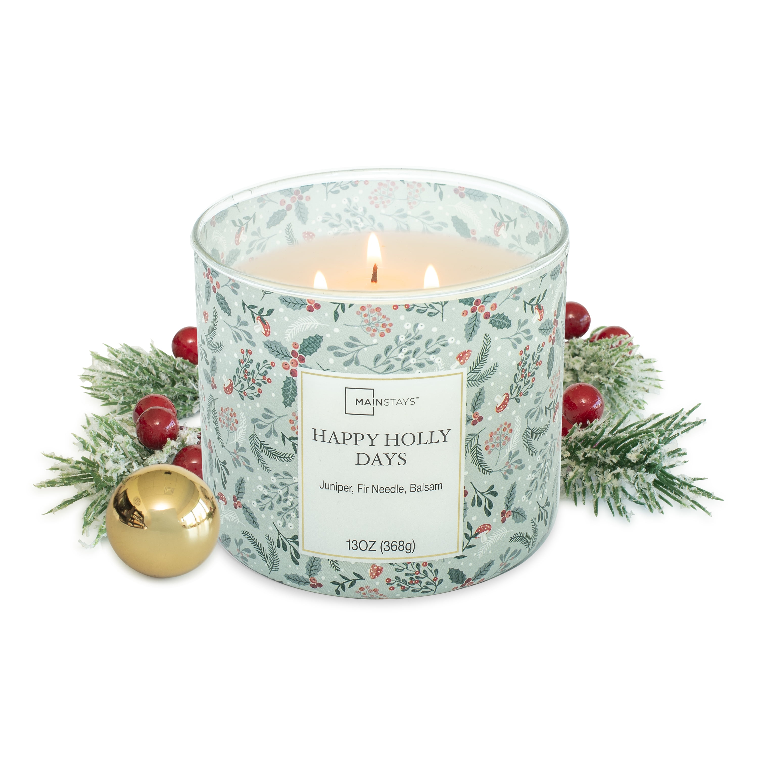 Mainstays Scented 3-Wick Jar Candle, Happy Holly Days, 13oz. - Walmart.com