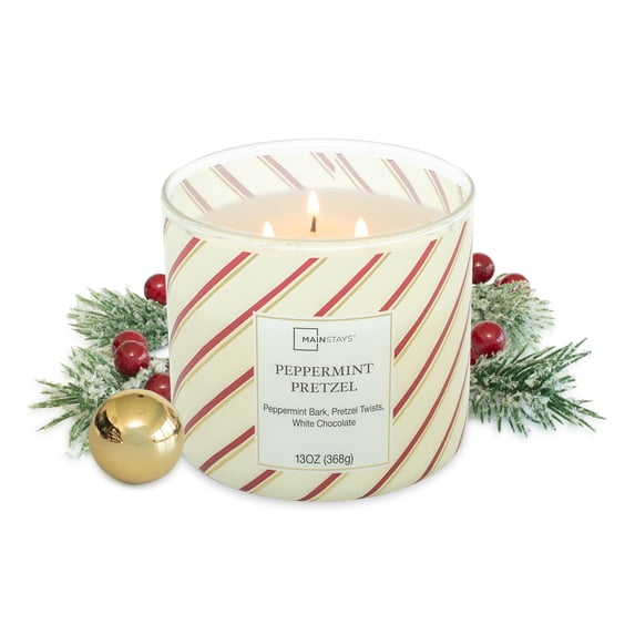 Mainstays Scented 3-Wick Jar Candle, Peppermint Pretzel, 13 oz ...
