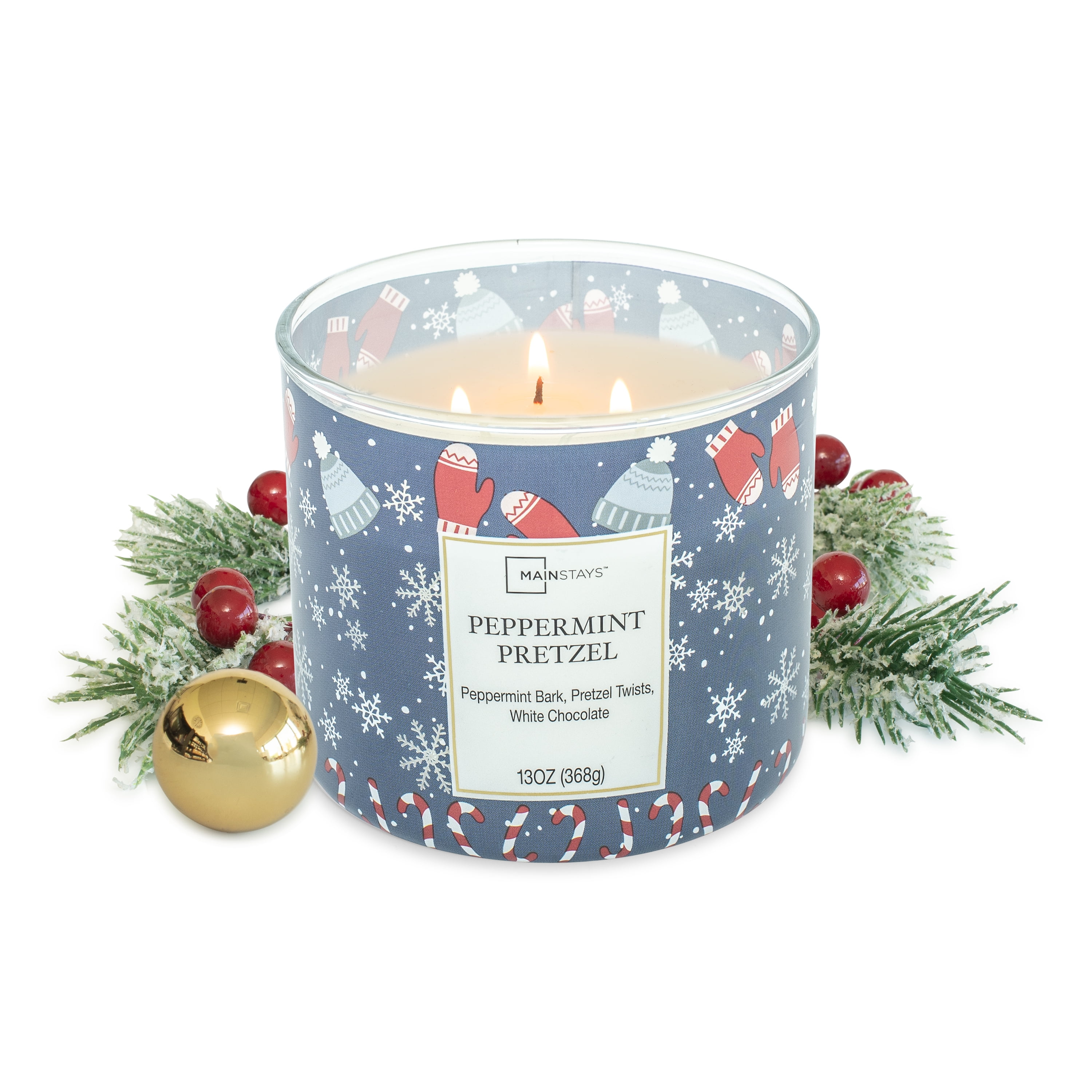 Mainstays Scented 3-Wick Jar Candle, Peppermint Pretzel, 13 oz ...