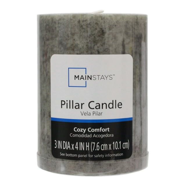 Mainstays Scented Mottled Pillar Candle, 3 x 4 inches, Gray, Cozy ...