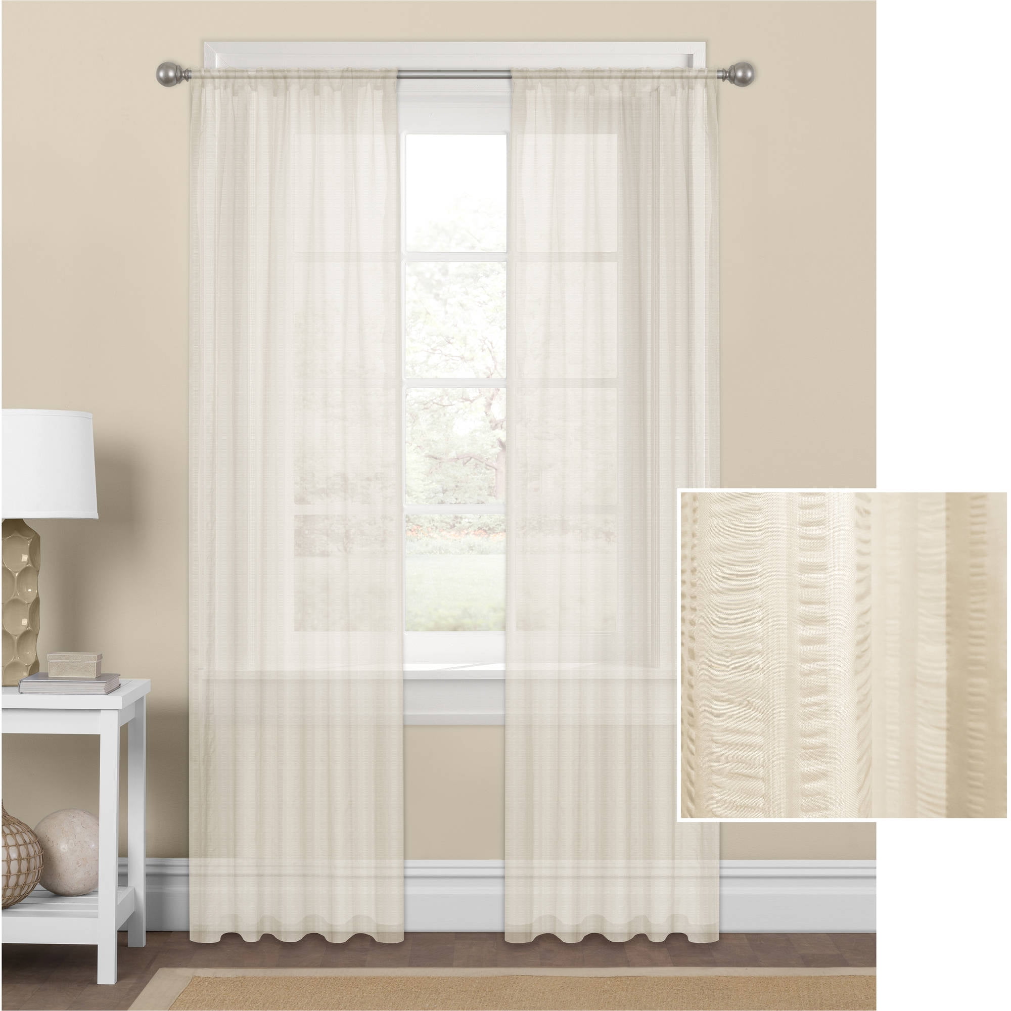 Mainstays Seersucker Sheer Window Curtain Panel with Rod Pocket, Modern ...