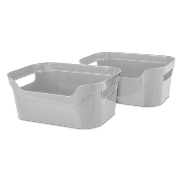 Mainstays Set (2) Small Open Bins Plastic, Brushed Silver - Walmart ...