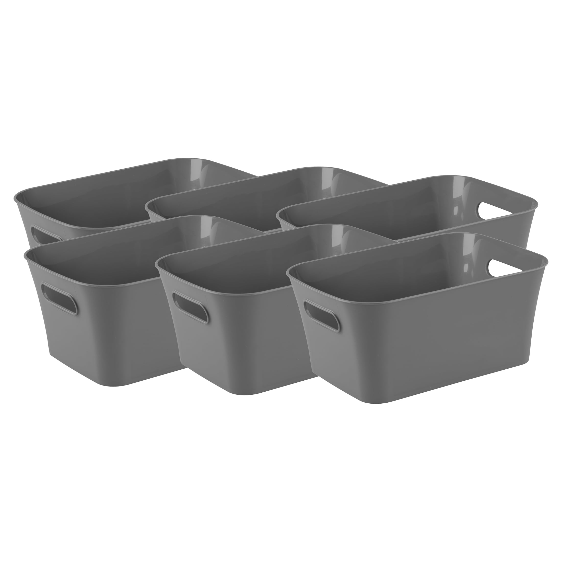 (6 pack) Mainstays Set of (2) Small Plastic Bins, Gray Flannel ...