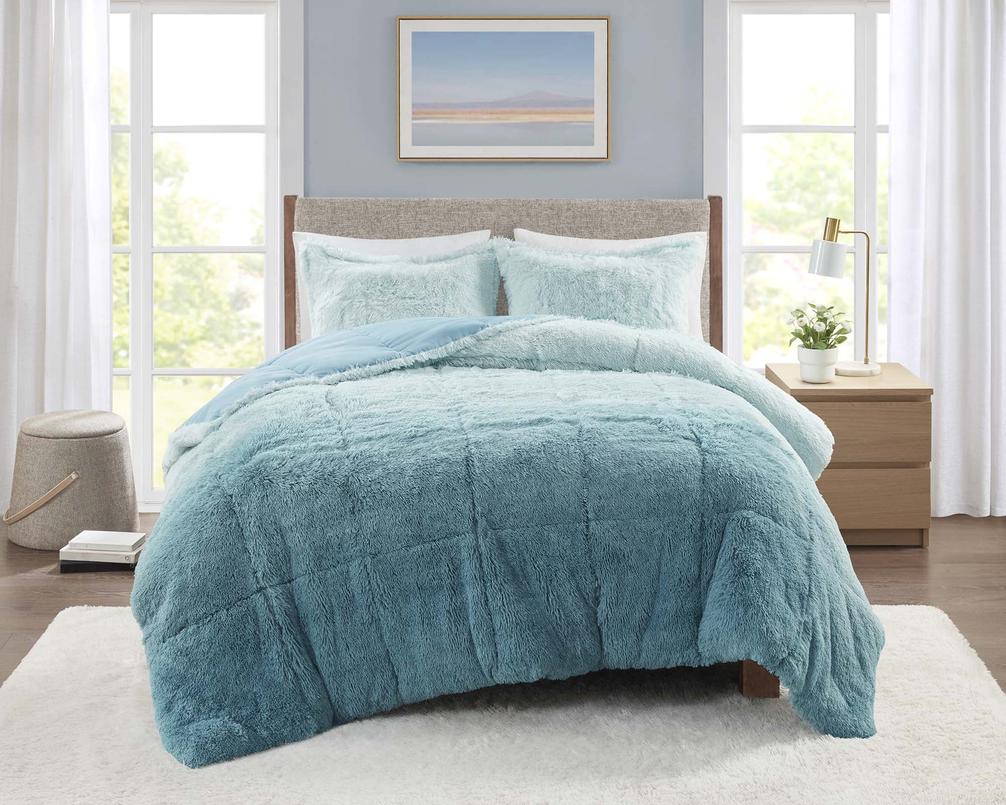 Mainstays Shaggy Faux Fur Comforter Set - Teal, King Size - Walmart.com