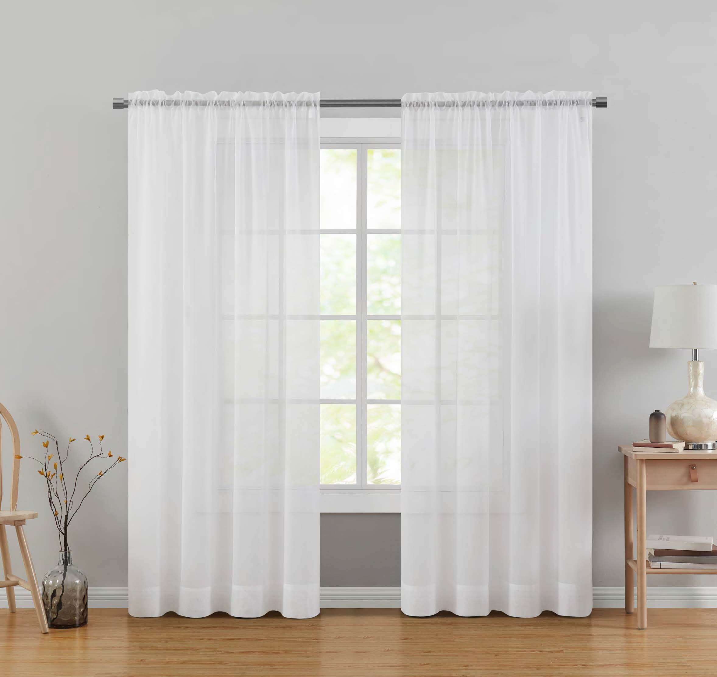 Mainstays Marjorie Sheer Voile Curtain, Single Panel, White, 59" W x 84 ...