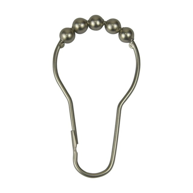 Mainstays Rollerball Shower Curtain Hooks, 12-Piece Set, Brushed Nickel ...