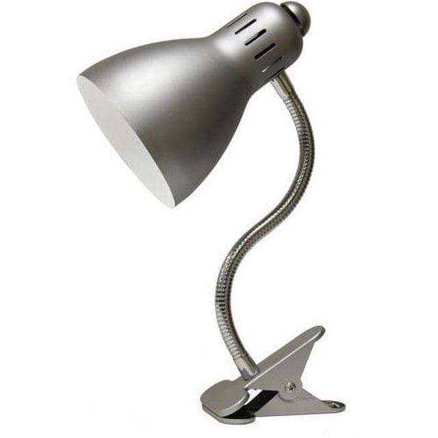 Mainstays Silver Metal Gooseneck Clip Lamp, Nickel Finish, CFL Bulb ...