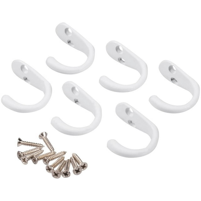 Mainstays, Single White Metal Hooks, 6 Pack, Mounting Hardware Included ...