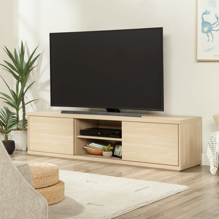 Mainstays Classic Entertainment Center Console Media Cabinet Sliding Door TV Stand for TVS Up to 75 Spring Pine Finish