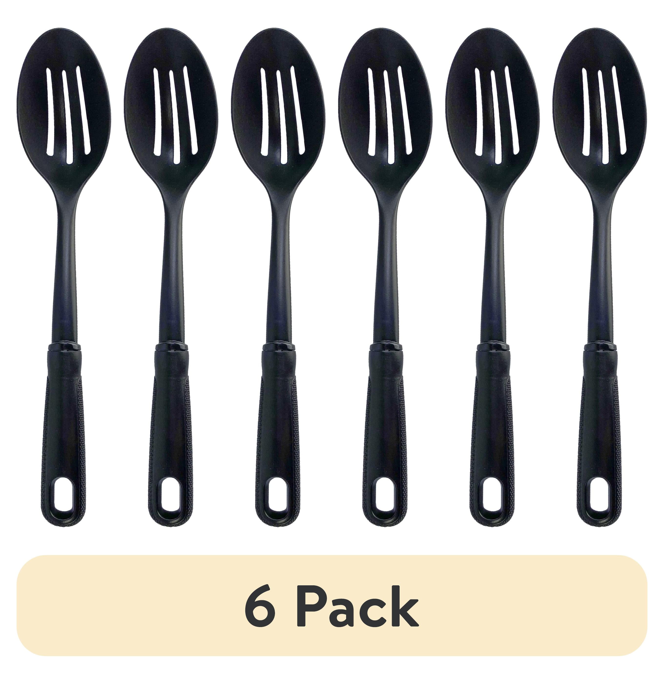 (6 pack) Mainstays Slotted Plastic Straining Spoon, Soft-Grip Black ...