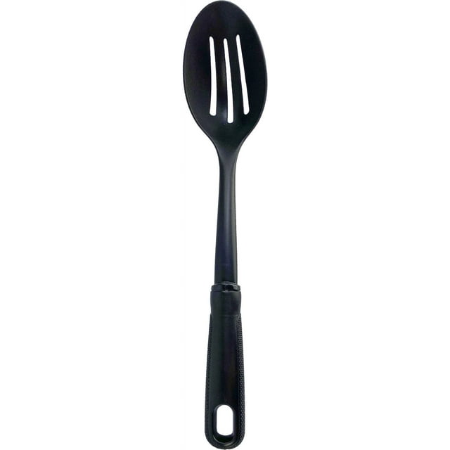 Mainstays Slotted Plastic Straining Spoon, Soft-Grip Black Handle ...