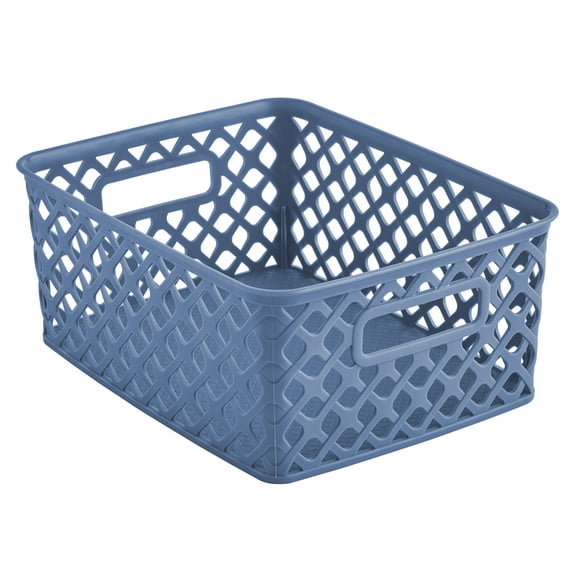 "Mainstays Small Blue Decorative Storage Basket, Mesh Design, Durable ...