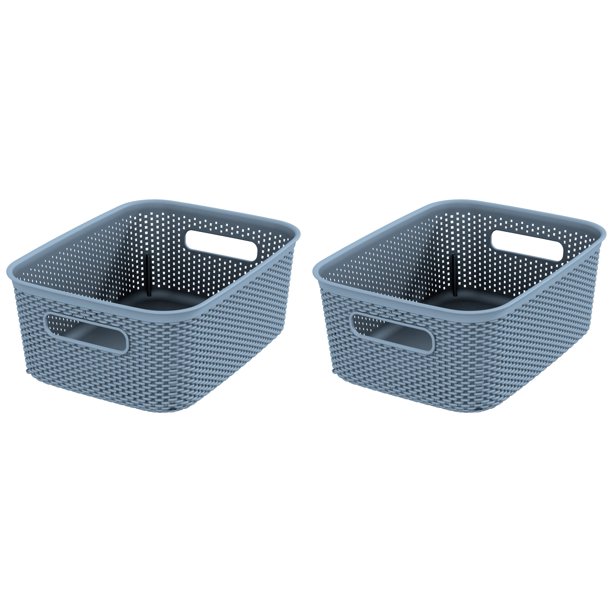 Mainstays Small Blue Essence Crochet Style Storage Bin, 2 Pack ...