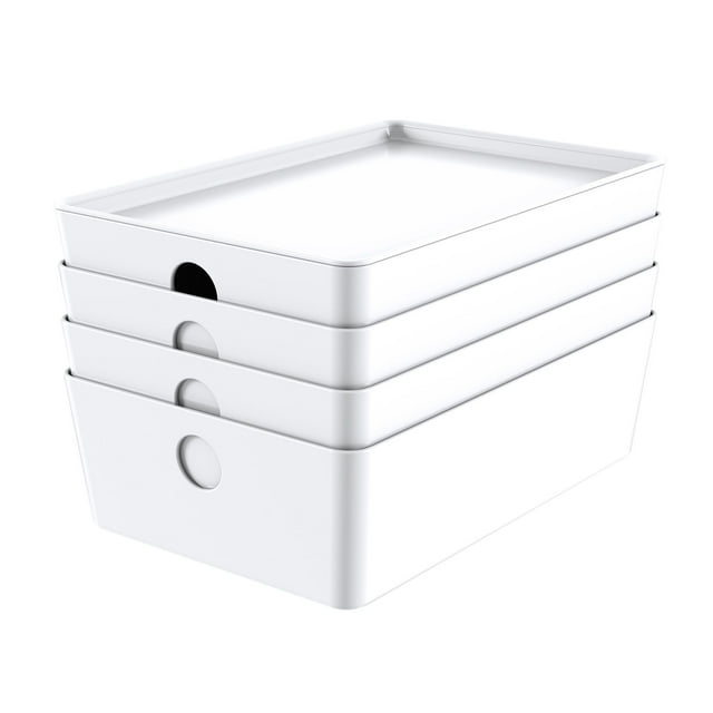 Mainstays Small Lidded Storage Bins, White, Set of 4 - Walmart.com