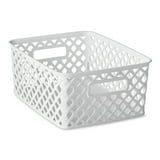 Mainstays Small White Decorative Plastic Storage Basket, 10 in x 8 in x ...